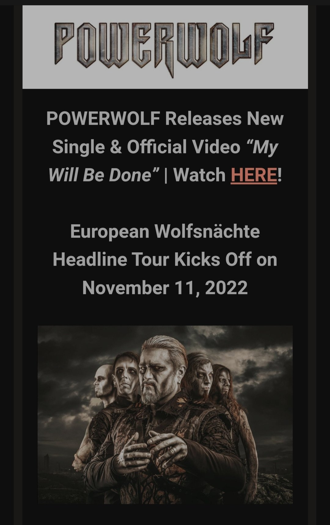POWERWOLF Lanza nuevo Single & Official Video “My Will Be Done» – Magazine Rock